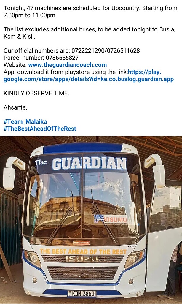 Guardian Coach set to make Kshs 2.23M between 7pm to 11pm - General ...