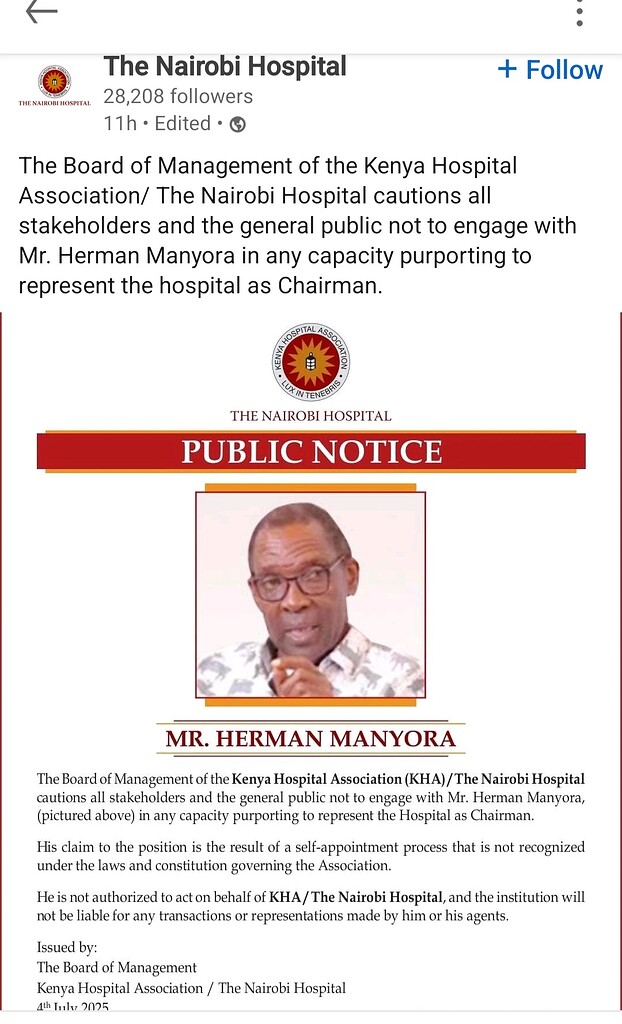 Herman Manyora appoints himself as chair of Nairobi Hospital - News ...