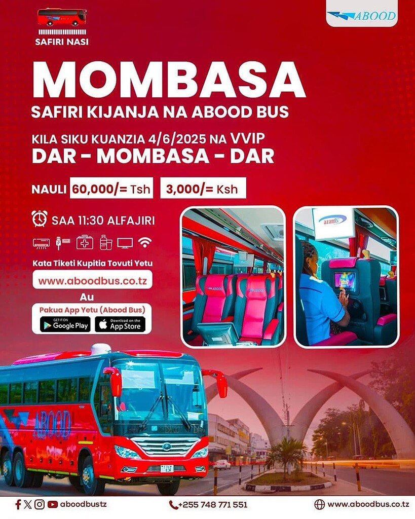 Tanzania Bus Service: Abood Bus Launches Daily VVIP Trips from Dar es ...