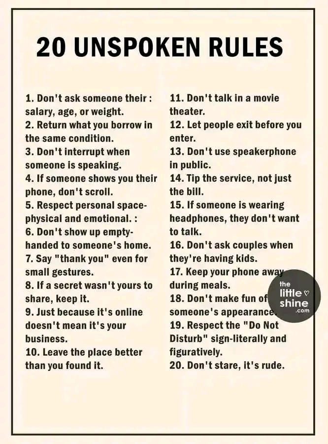 20 Unspoken Rules - General - Kenya Talk