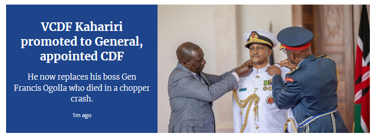 BREAKING NEWS: VCDF Kahariri Promoted To General, Appointed Chief Of Defence Forces - News ...