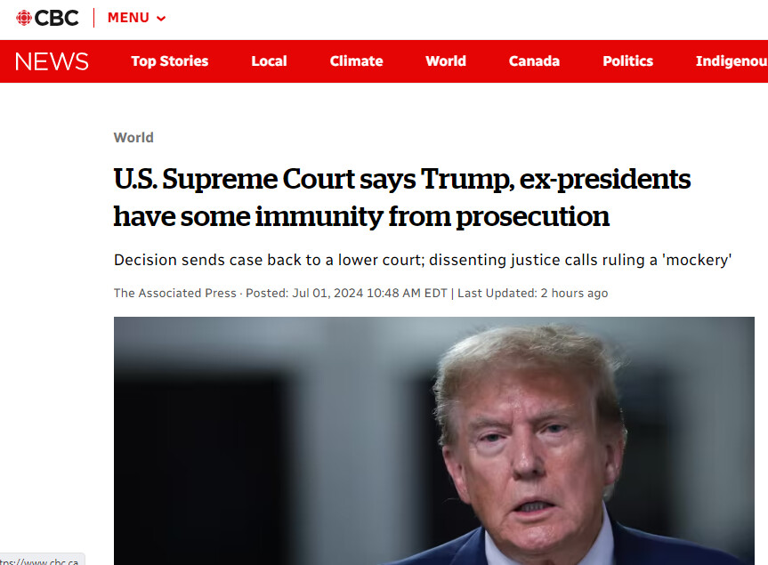 US Supreme says that Trump has presidential immunity from prosecution like all US presidents ...