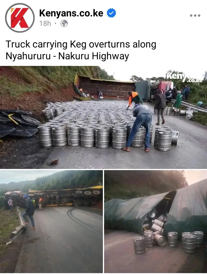 Trailer carrying senator keg overturns at Nakuru -Nyahururu road ...