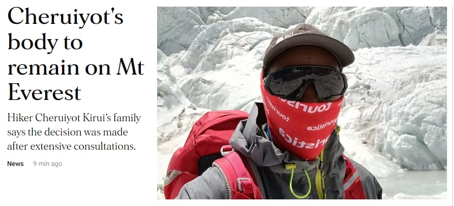Wannabe Mountain Climber Cheruiyot's Body To Remain On Mt. Everest For Good - News & Politics ...